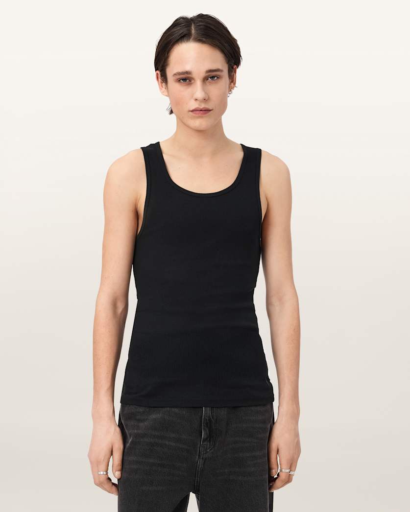 Ribbed Cotton Vest 2 Pack Black | ALLSAINTS Canada